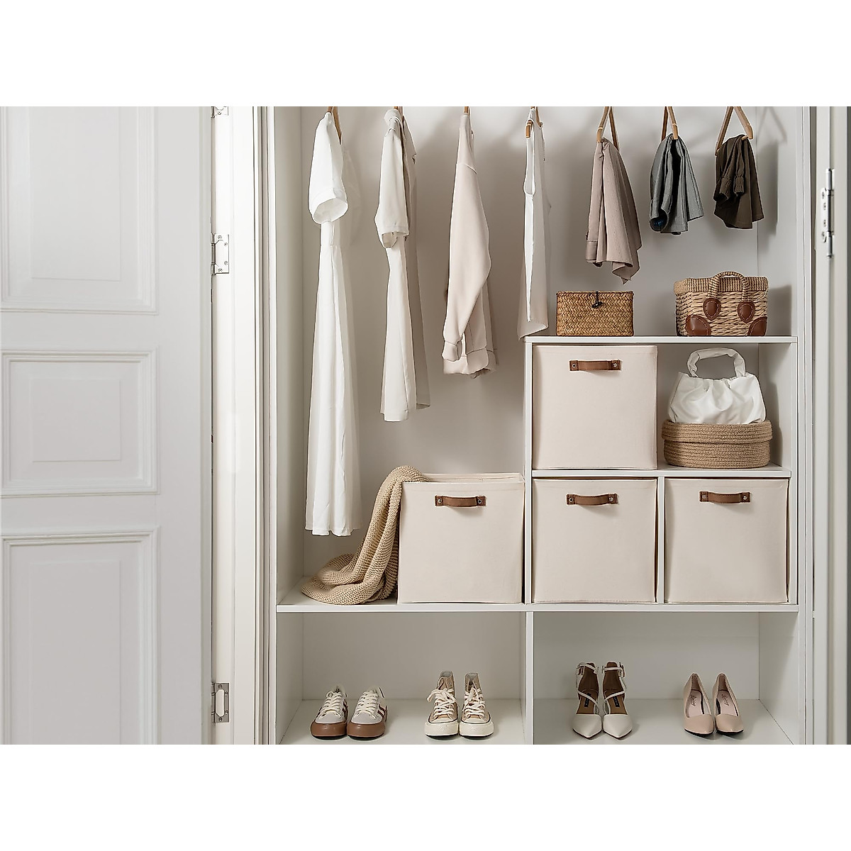 StorageWorks Storage Bins For Shelves With Metal Frame and Fabric Storage Box with PU Handles