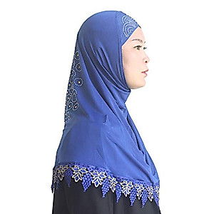 Modest Beauty Muslim Islamic Scarf Hijab for Women Girls Rhinestone Scarves With Embroidery Lacework