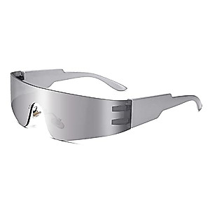 COASION Y2K Silver Futuristic Metallic Sunglasses Cyberpunk Concert Glasses for Women Men, Game 2077 Costume Eyewear (Silver/Silver Mirror)