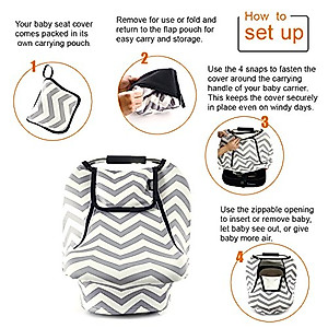 ACRABROS Car Seat Covers for Babies,Winter Infant Carseat Cover Canopy for Boys and Girls,Super Stretchy Adjustable Peeping Window with Mesh Cover,Warm Breathable Universal Fit, Grey White Chevron