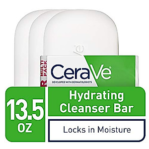 CeraVe Hydrating Cleanser Bar | Soap-Free Body and Facial Cleanser with 5% Cerave Moisturizing Cream | Fragrance-Free | 3-Pack, 4.5 Ounce Each