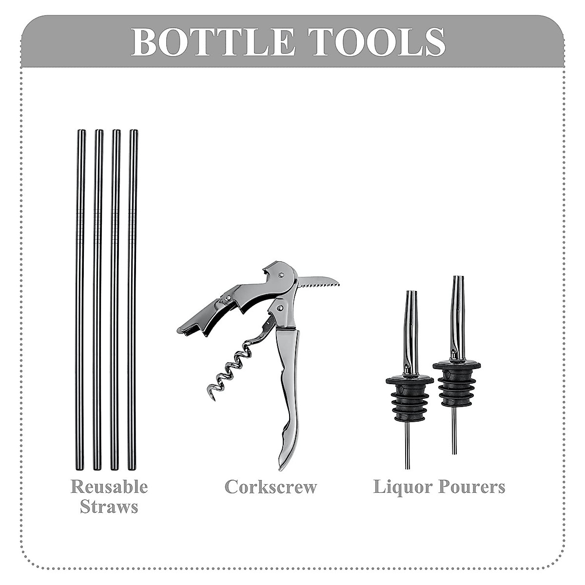 VG Cocktail Shaker Set with Acrylic Stand | 15 Pieces Mixology Bartender Kit | Bar Tools Set with All Bar Accessories for Dink Mixing, Beginers Home Bartending