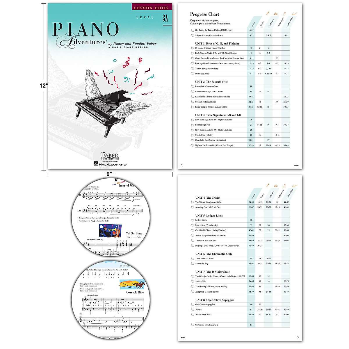 Piano Adventures Level 3A Learning Library Set By Nancy Faber - Lesson, Theory, Performance, Technique & Artistry Books & Juliet Music Piano Keys 88/61/54/49 Full Set Removable Sticker