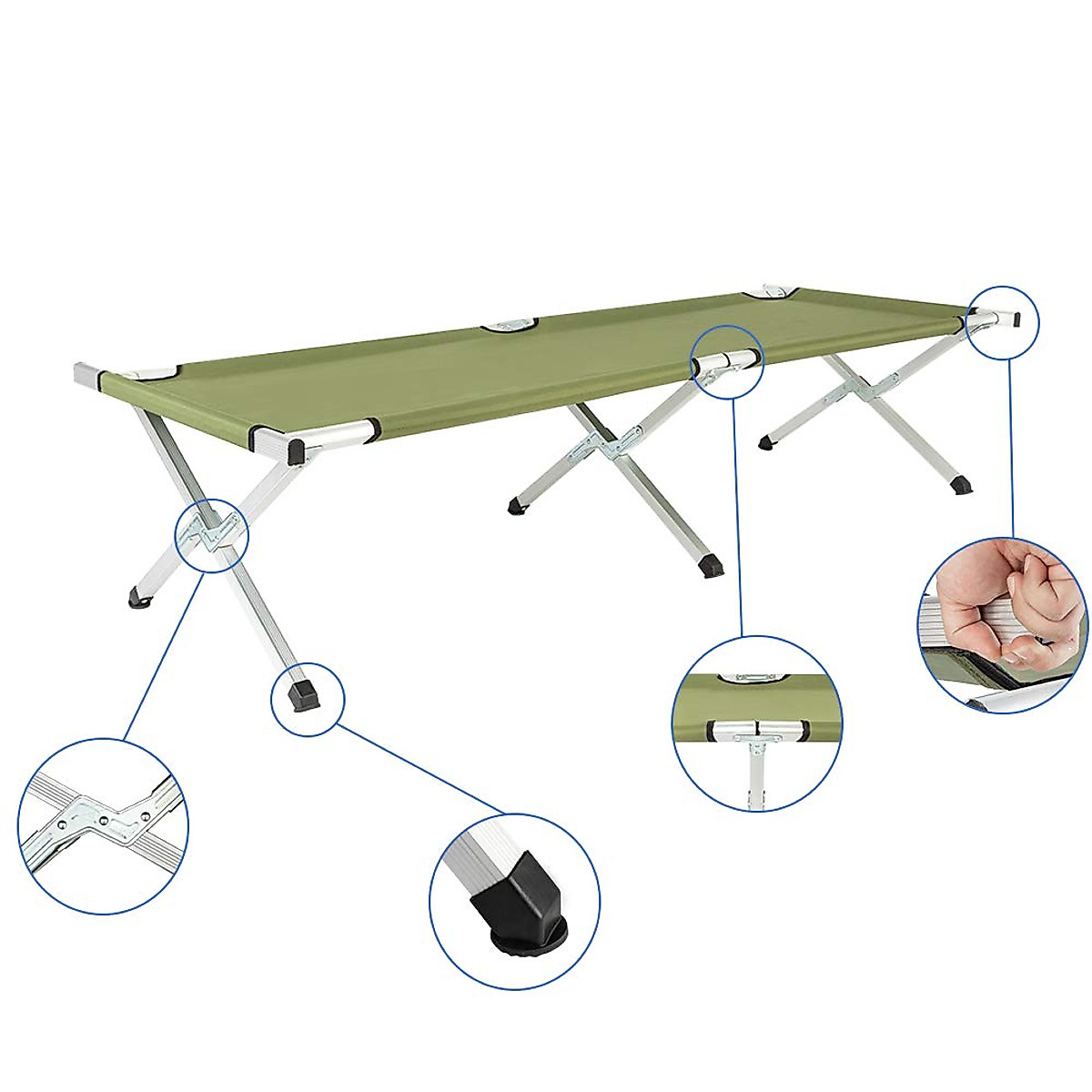 RHB-03A Folding Camping Cot,Outdoor Portable Camp Bed, Sleeping Cots with Carry Bag Green,Thickened Aluminium Tubes and Canvas