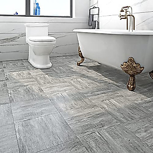 Livelynine 16-Tiles Peel and Stick Floor Tile 12X12 Kitchen Antique Wood Look Removable Floor Tiles Peel & Stick Vinyl Flooring Waterproof Sticky Tiles for Floor Bathroom Renter Friendly Grey Laminate
