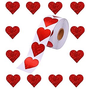 ricluck 500 Pieces Valentine's Day Heart Stickers, Valentines Love Decorative Labels, Red Heart Labels for Craft, DIY, Envelopes, Gift Decorate for Wedding, Anniversaries, Mother's Day, HEMFLAG0024