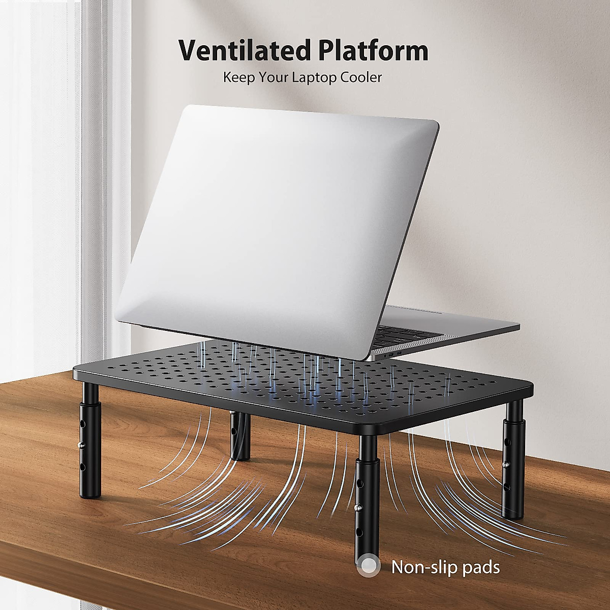 LORYERGO Monitor Stand, Monitor Riser 3 Height Adjustable, Laptop Stand Desk with Metal Vented Platform, Computer Stand for Printer, Laptop, PC Tower, Laptop Stand for Office & Home