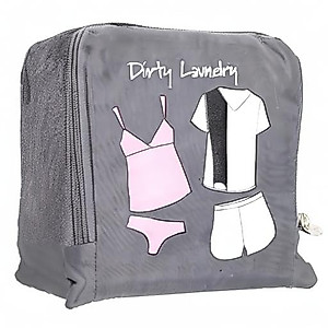 Miamica Soft Travel Laundry Bag with Zipper and Drawstring, Gray, 21” x 22” – Keep Your Dirty Clothes Separate and Your Suitcase Organized – Expandable, Durable, and Foldable Laundry Bag