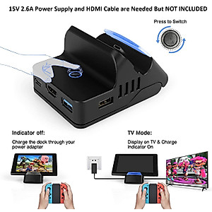 Switch TV Dock Docking Station Compatible with Nintendo Switch/Switch OLED Model, Portable Switch Base Charging Adapter Cradle with HDMI and USB3.0 Port