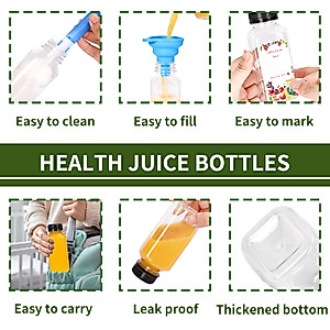 SUPERLELE 12pcs 8oz Plastic Juice Bottles with Black Tamper Evident Caps, Reusable Clear Juice Containers with Labels, Funnel and Brush for Juicing, Smoothie, Milk