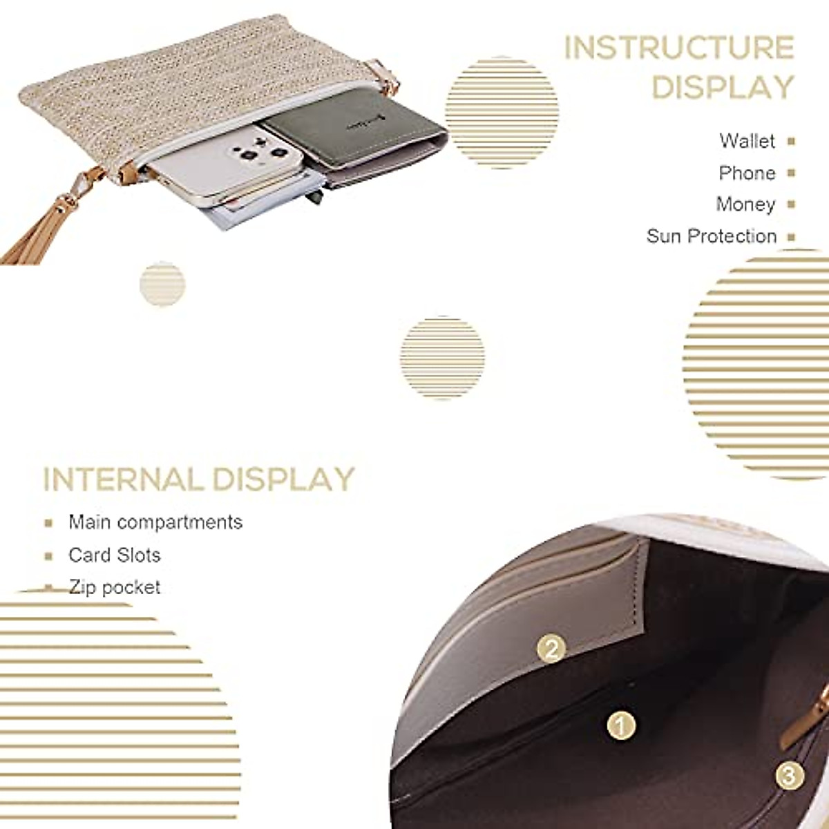 Ynport Women Straw Clutch Purse Bags Summer Straw Crossbody Bags Handmade Women Beach Envelope Shoulder Wallet