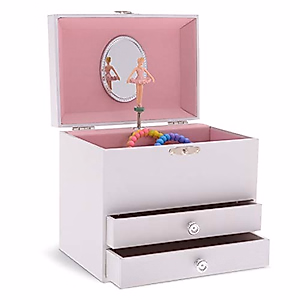 Jewelkeeper Personalize-Your-Own White Musical Ballerina Jewelry Box with 2 Pullout Drawers, You are My Sunshine Tune