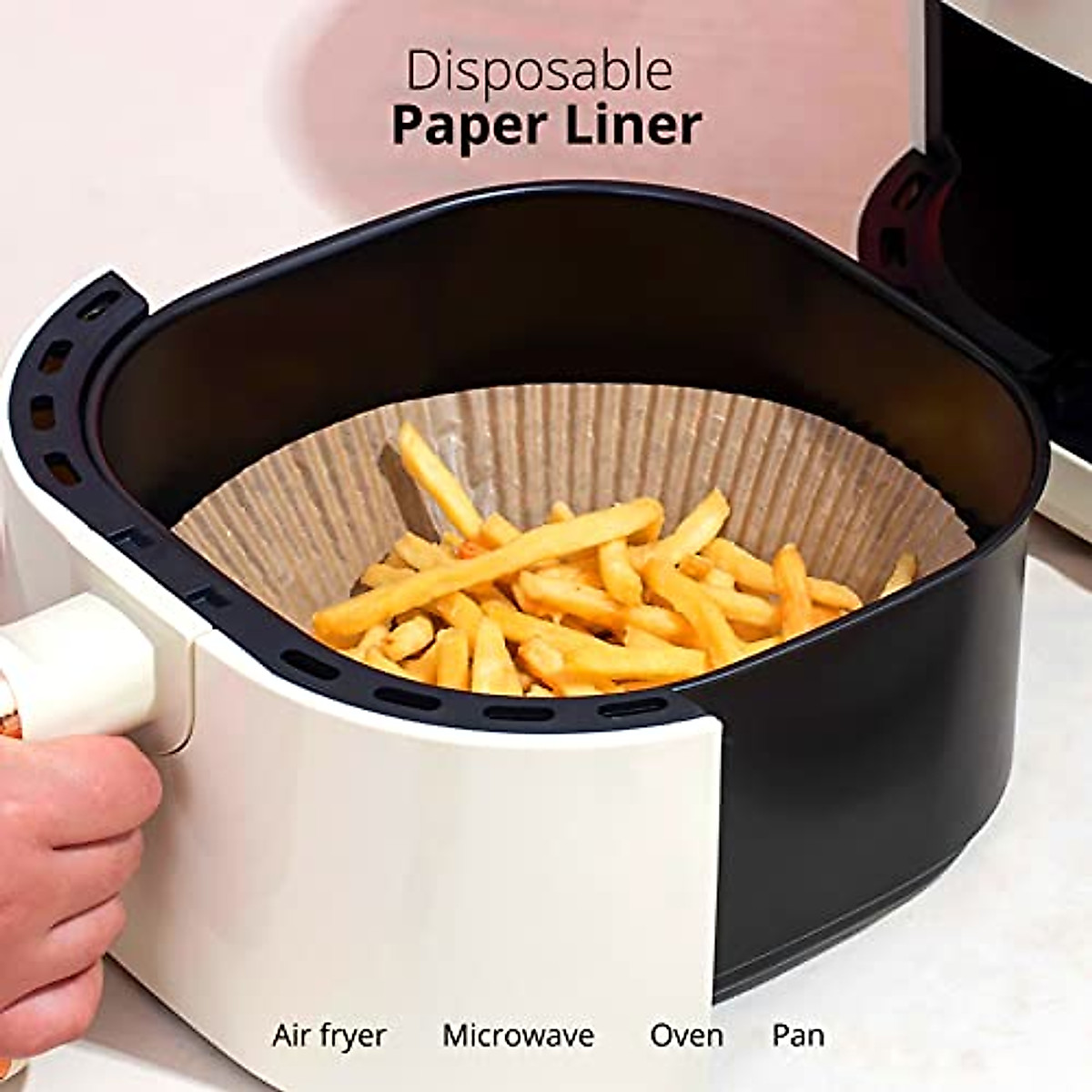 TEMOLA 50PCS Air Fryer Disposable Paper Liner, Non-Stick Air Fryer Paper Liners Round Food Grade Baking Paper, Grease Water Proof Parchment Paper for Air Fryer Cooking Roasting Microwave Frying Pan