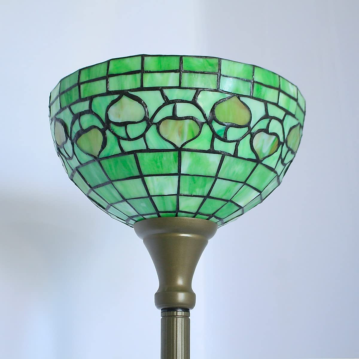 ZJART Tiffany Floor Lamp Torchiere Stained Glass Torch Lamp 12X12X67 Inch Antique Standing Corner Light (Green Apple Heart)