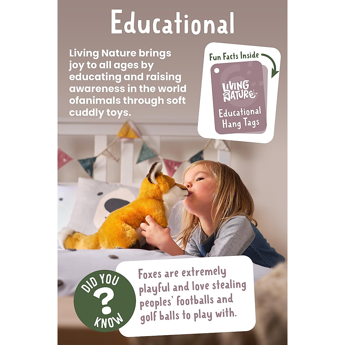 Living Nature Snowy Owl Stuffed Animal | Fluffy Owl | Soft Toy Gift for Kids | 7 inches