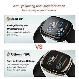 [3 Pack] iVoler Screen Protector Tempered Glass for Fitbit Versa 2, Hard PC case with Bumper Cover Sensitive Touch Full Coverage Protective Case for Versa 2 Smart Watch, Black