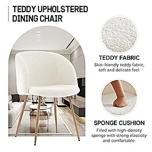 NIOIIKIT Sherpa Dining Chairs Set of 2, Upholstered Living Room Chairs, Accent Chairs with Barrel Back, Faux Fur Armchairs for Living Room, Home, Office, Dining Room, Bedroom (White)