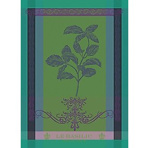 Garnier-Thiebaut, Brin de Basilic, Vert French Jacquard Kitchen/Tea Towel, 100% Cotton, 22 Inches x 30 Inches