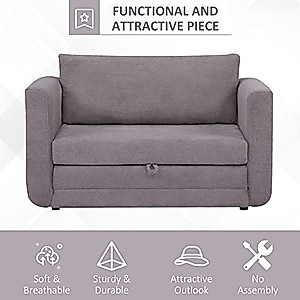 HOMCOM Pull Out Sofa Bed, Modern Convertible Loveseat Sleeper, Upholstered Sleeper Sofa for Small Space, Living Room, Apartment and Dorm, Light Grey
