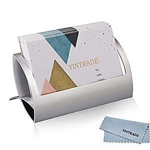 Business Card Holder for Desk, Metal Aluminum Desktop Business Name Card Case Display Organizer Stand, Office & Tradeshows Business Card Desk Holder (1 Pack, Silver)