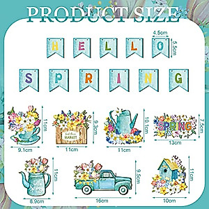 18 Pieces Hello Spring Tiered Tray Decor Easter Tiered Tray Decorations Fresh Flower Market Wooden 3D Sign Farmhouse Mini Spring Decor for Holiday Kitchen Home Easter Spring Party Decor(Null)