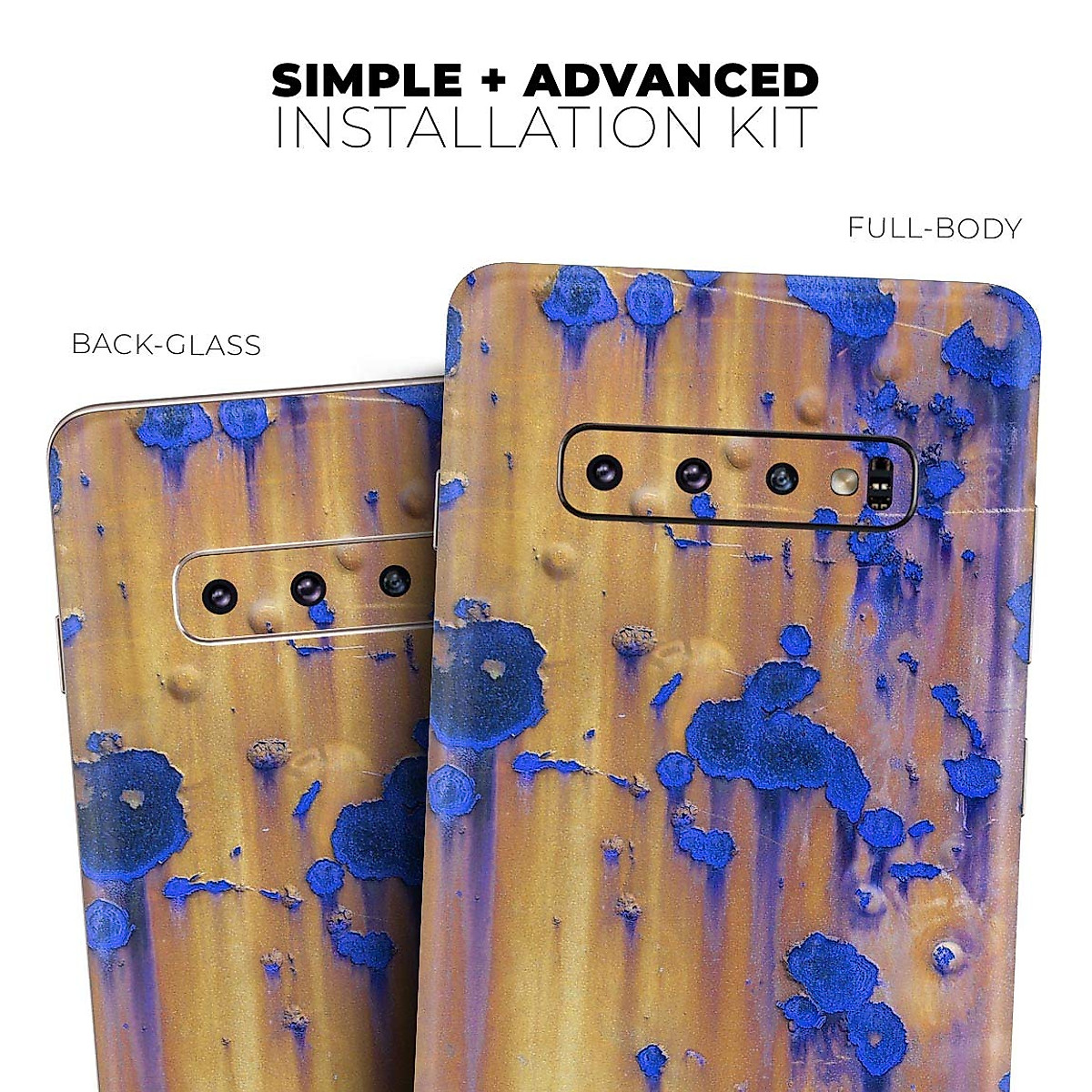 DesignSkinz Hot Orange Metal with Royal Blue Rust Protective Vinyl Decal Wrap Skin Cover Compatible with The Samsung Galaxy S20 (Screen Trim & Back Glass Skin)