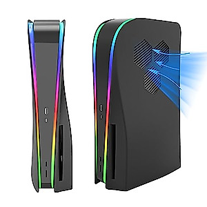 PS5 Faceplate with RGB Light bar,Dust Filter for Cooling Vents LED Strip Light Console Cover for Playstation 5 Disc Edition DIY Decoration Kit Accessories-Black