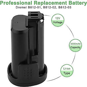 Hanaix 2 Pack 12V 3.0Ah Battery for Dremel B812-01 B812-02 B812-03 Compatible with 8200 8220 8300 Rotary Oscillating Cordless Tools Dremel 12V Battery Li-ion