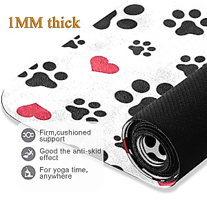 Qilmy Dog Cat Paw Print Yoga Mat | 1mm Extra Thin 71“ Long Non Slip Workout & Fitness Mat with Storage Bag for Yoga, Pilates & Floor Exercises