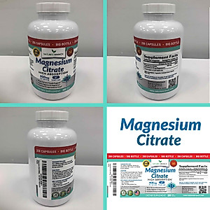 Magnesium Citrate 400mg - 200 Capsules - High Potency for Sleep, Leg Cramps, Extra Strength Absorption, Easy to Swallow Pills for Women & Men, Vegan Supplement Not Tablets - Made in USA