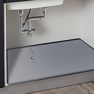 Under Sink Mat, 28'' x 22'' Silicone Under Sink Mat for Kitchen Waterproof, Under Sink Tray, Under Sink Liner for Kitchen Bathroom Cabinet (Gray)