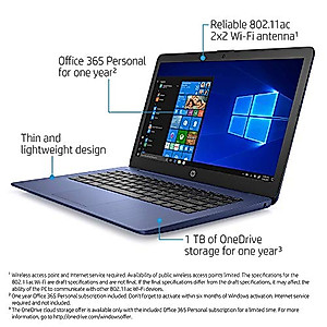 HP Stream 14-inch Laptop, AMD Dual-Core A4-9120E Processor, 4 GB SDRAM, 64 GB eMMC, Windows 10 Home in S Mode (14-ds0050nr, Royal Blue) (Renewed)