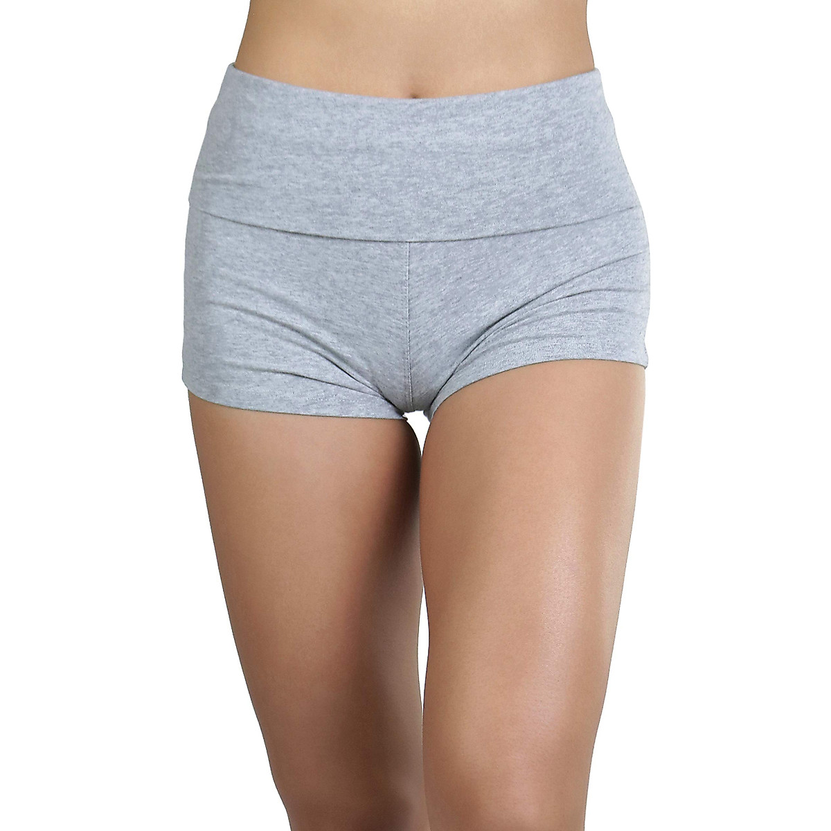 ToBeInStyle Women's Wide Waistband Rollover Yoga Shorts - Light Heather Grey - S