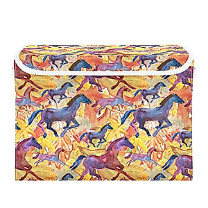 Running Horses Fall Storage Bins with Lids Collapsible Storage Box Basket with Lid Closet Organizer Containers Storage Baskets for Shelves for Outside Cars School Living Room