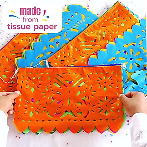 5 Pk Mexican Fiesta Party Decorations, Papel Picado Banner 60 ft Cinco de Mayo party papel picado tissue paper, Mexican theme supplies for Day of the dead Decorations, Birthdays, Mexican Banner Flags