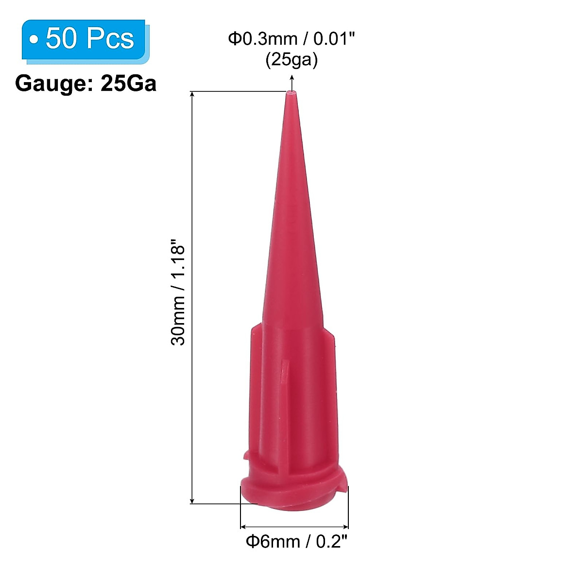 PATIKIL 25Ga Tapered Tip Dispensing Needle, 50Pcs Plastic Needle Tube Blunt Tips with Luer Lock for Glue Oil Applicator, Red