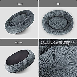 OQQ Cuddler Dog Bed | Soft Faux Fur Surface Material | Donut Pillow Bed, Machine Washable | Non-Slip Bottom | Delicate Edge