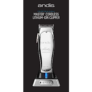 Andis 12470 Professional Master Corded/Cordless Hair & Beard Trimmer, Adjustable Carbon Steel Blade Hair Clipper for Close Cutting, Chrome, Silver - 5 Piece Set