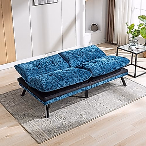 Anwick Futon Sofa Bed Convertible Futon Sleeper Couch, 71" Sleeper Sofa Bed with Adjustable Backrest, Modern Loveseat Couch for Compact Living Room, Apartment, Office (Blue)