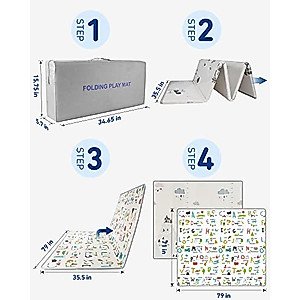 Baby Play Mat 79" X 71",Reversible Waterproof Foldable Foam Floor Playmat for Kids Toddlers, Extra Large Anti- Slip Baby Crawling Mat