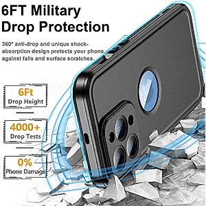 Temdan for iPhone 13 Pro Max Case Waterproof, Full-Body Shockproof Black
