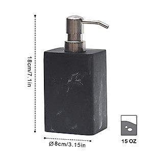 Suanti Soap Dispenser, Black Marble Style Soap Dispenser with Brushed Nickel Pump,Refillable Liquid Square Decorative Soap Dispenser for Hand Soap,Dishwashing Liquid and Hand Lotion (15 Oz)