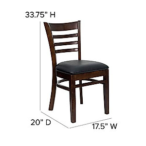 Flash Furniture HERCULES Series Ladder Back Walnut Wood Restaurant Chair - Black Vinyl Seat