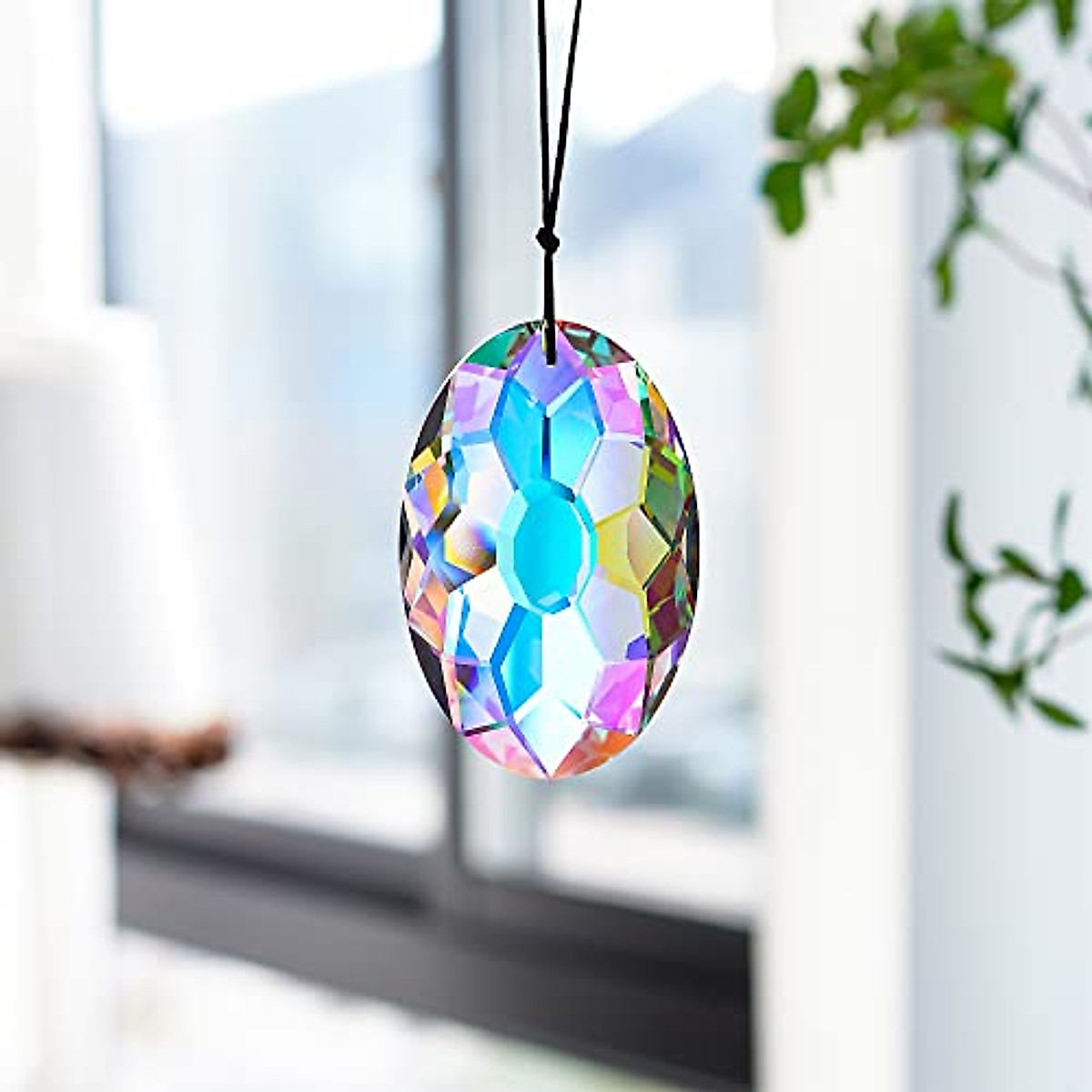 AB Coating Hanging Window Crystal Prism Suncatcher Rainbow Maker Glass Hanging Pendant Ornaments for Home Garden Decoration (89mm,3.5inch)
