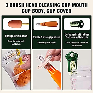 3 in 1 Multifunctional Long Handle Cleaning Cup Brush, 2023 New Bottle Cap Detail Brush Bottle Gap Cleaner Brush for Kitchen Water Bottle Cover Feeding Nozzle Glass Cup (2 Color Set)
