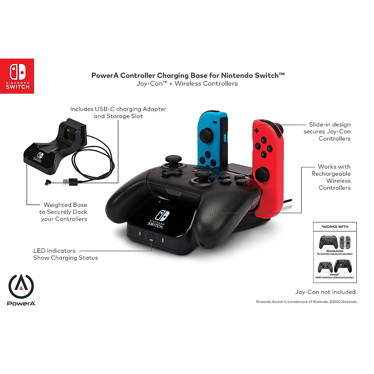 PowerA Controller Charging Base for Nintendo Switch, Black, Wireless Controller charging, Charge, rechargeable battery, Nintendo Switch, Joy-Con Charging, PowerA Wireless Charging
