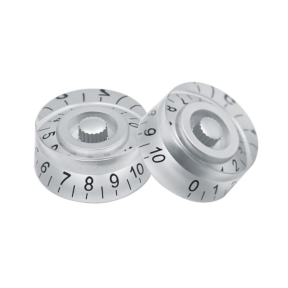 Micovay 4pcs Volume Tone Speed Control Knobs Hat Shape for Les Paul LP Style Bass Electric Guitar Parts, Transparent Silver with Black Numbers