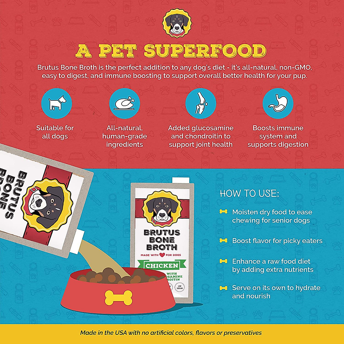 Brutus Bone Broth for Dogs (Beef, 2-Pack) and Brutus Broth Dog Biscuits (Beef, 2-Pack) Bundle