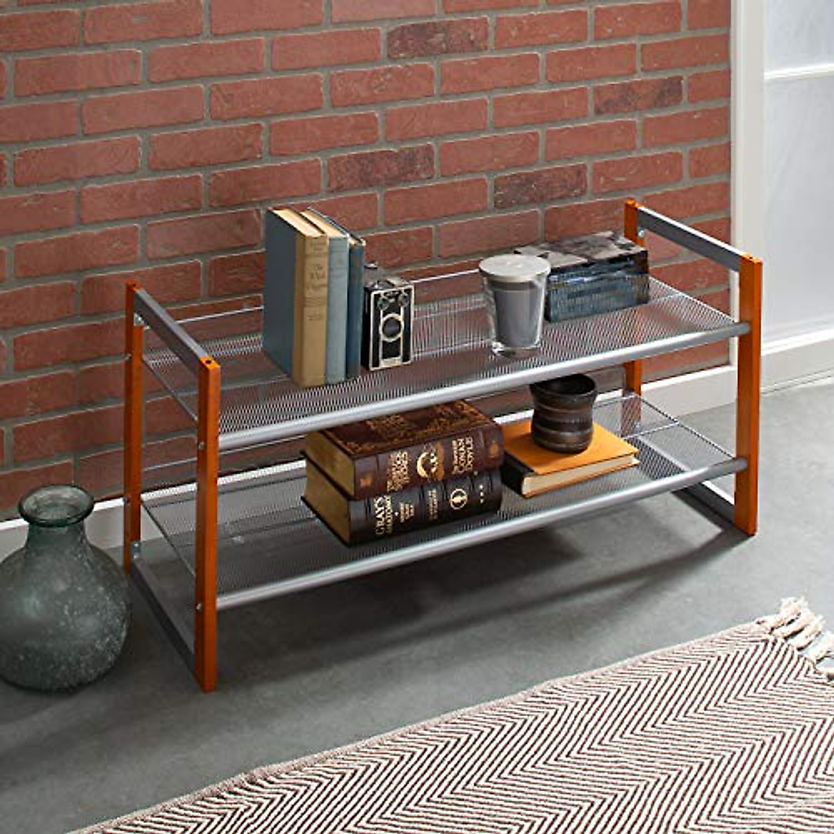 Organize It All Stackable Shoe Storage Rack | Dimensions: 12.75 x 35.25 x 33.46 inches | 4 Shelves | Holds 16 Pairs | Freestanding | Space Saver | Durable | Home Organization | Grey