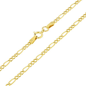Nuragold 10k Yellow Gold 2mm Figaro Chain Link Pendant Necklace, Womens Mens Jewelry 16" 18" 20" 22" 24" 26"
